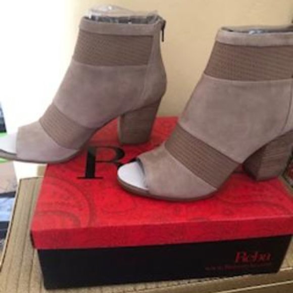 Reba | Shoes | Reba Taupe Suede Leather Peep Toe Heel Ankle Boots Size ...